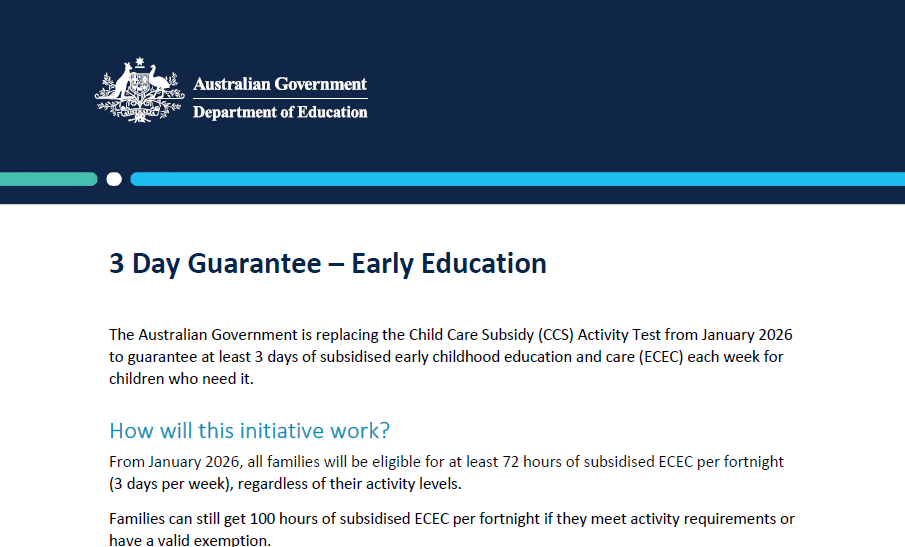Child Care Subsidy Changes 2026 – 3 Day Guarantee Explained